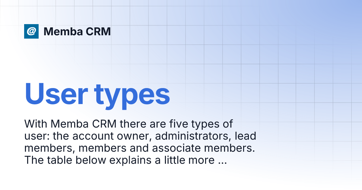 User types | Memba CRM